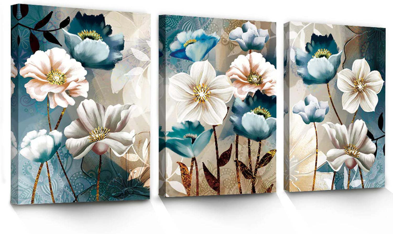 Everly Quinn Lotus Flower Canvas Wall Decor Living Room, Blue Floral Picture Wall Art For Dining ...